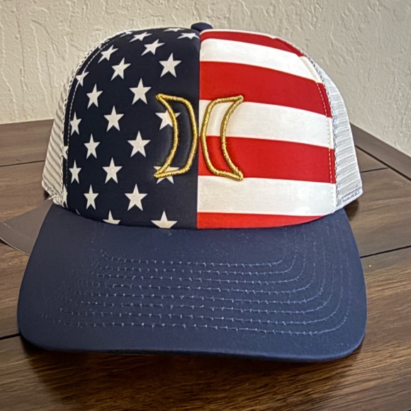 Hurley | Accessories | Hurley American Flag Trucker Hat Navy And Gold ...
